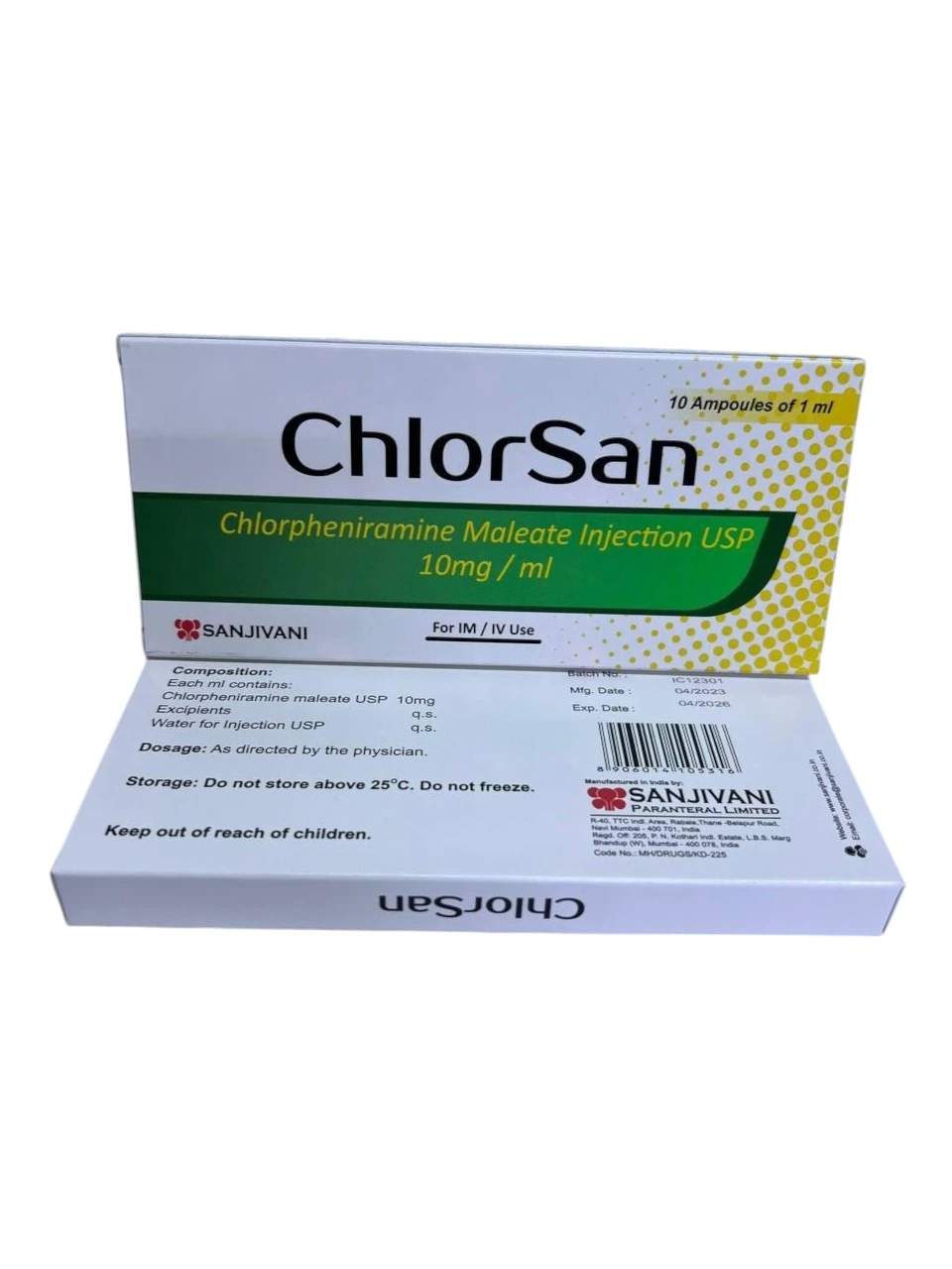 ChlorSan Chlorpheniramine Maleate Injection USP 10mg/ml 10 Ampoules of 1 ml